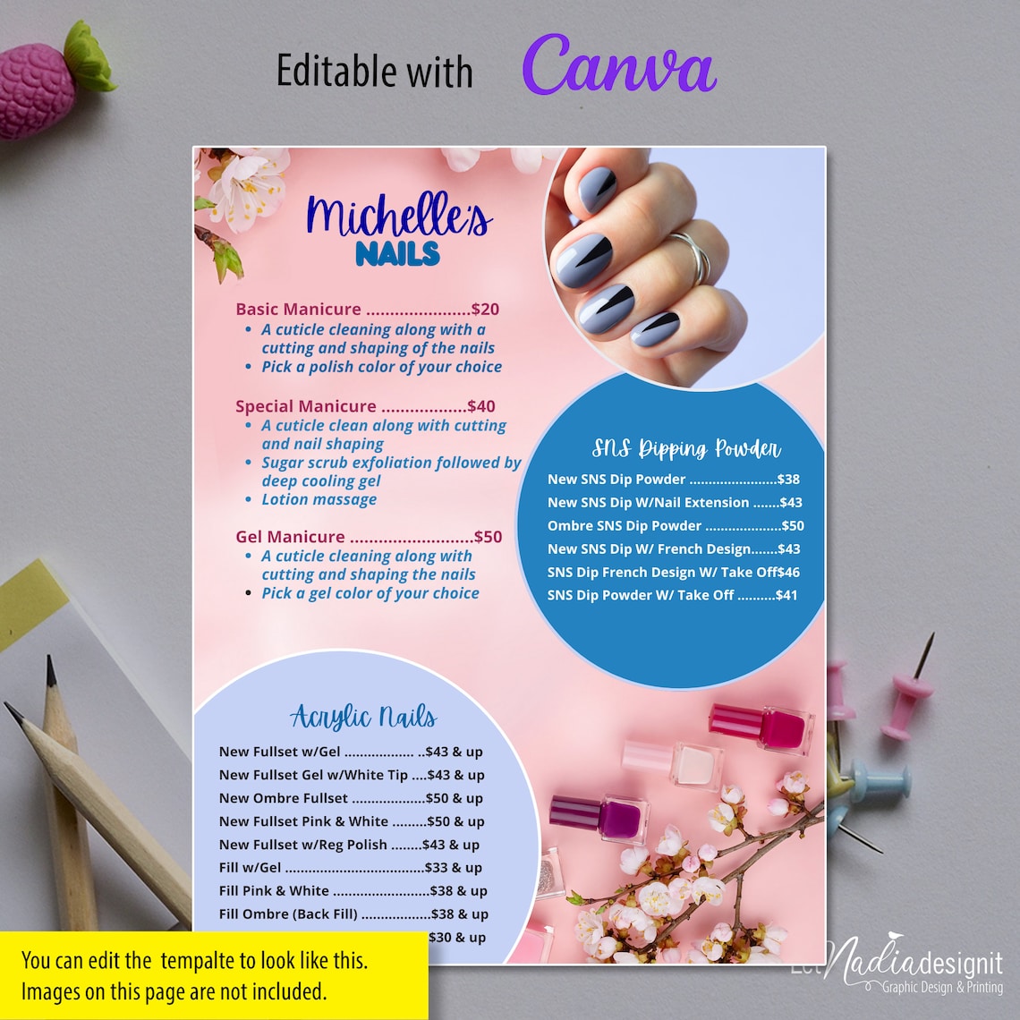 Nail Salon Menu Template (4 Pages) | Pedicure, Manicure, Waxing Price ...