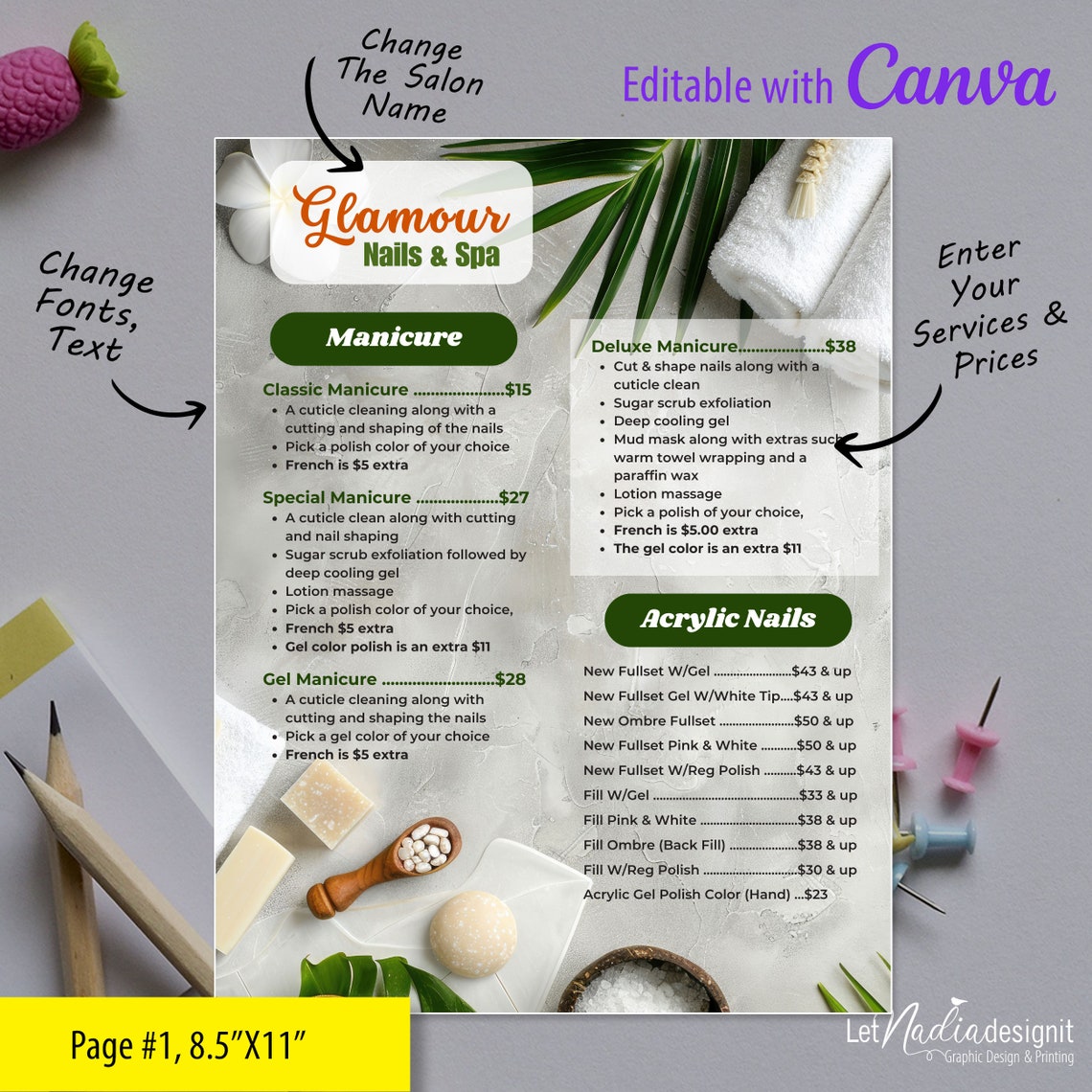 Nail Salon Price List Template (4 Pages) | Manicure, Pedicure, Waxing ...