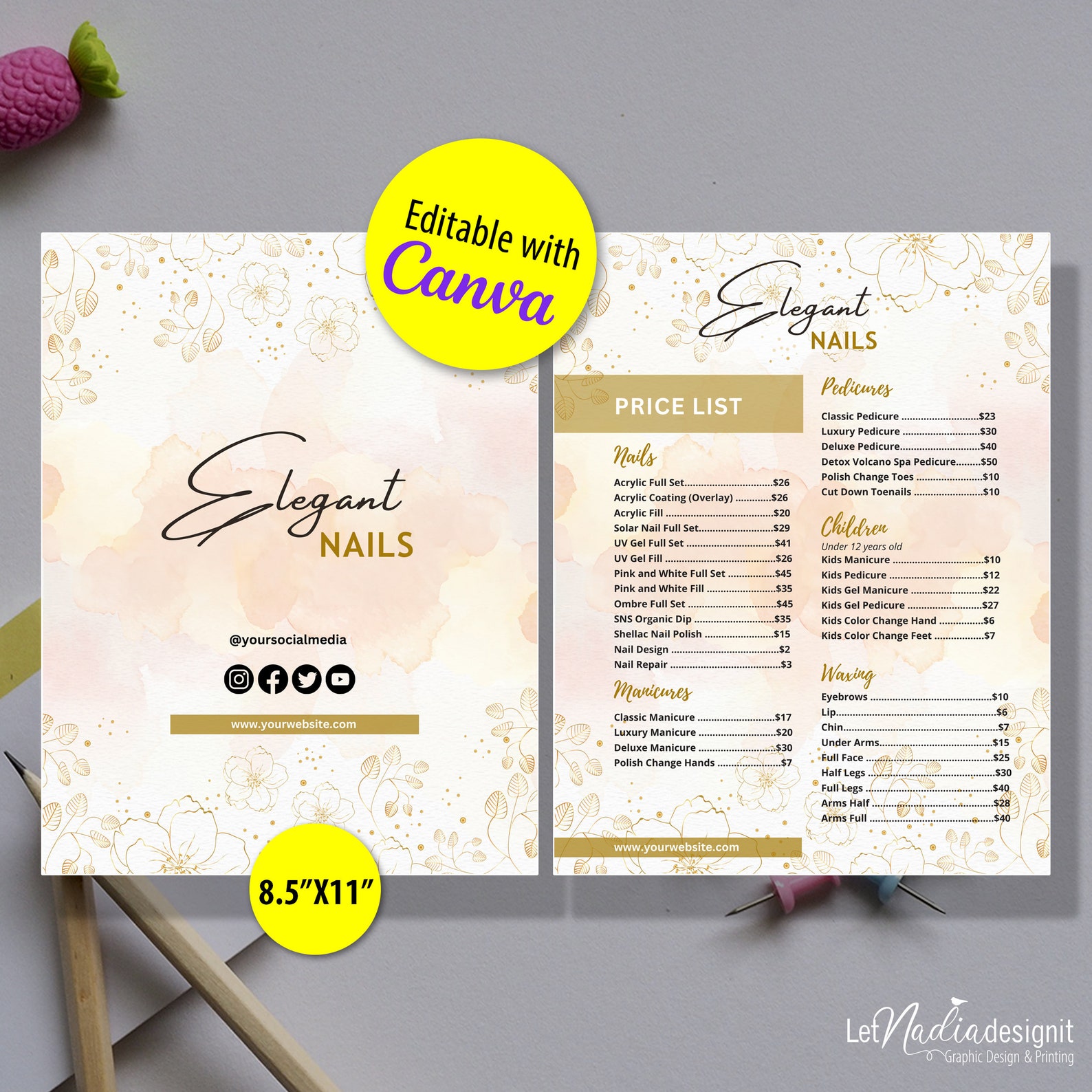 Nail Salon Price List Template | Nail Spa Services Menu Design ...