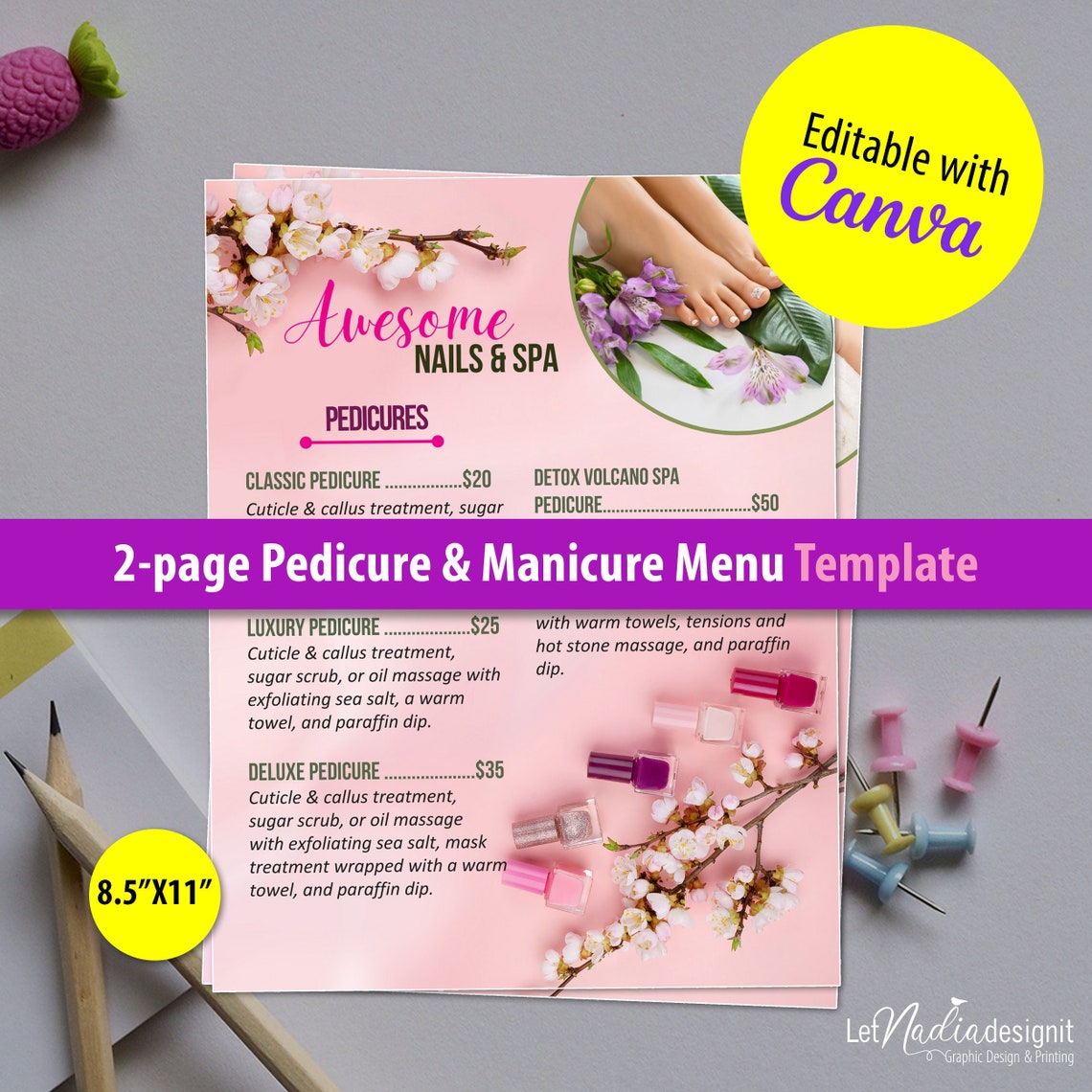 2-page Pedicure and Manicure Menu Template Nail Salon Price - Etsy