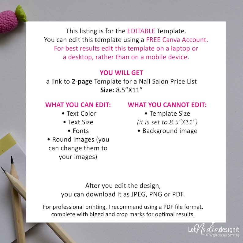 Nail Salon Menu Template | Manicure Pedicure Price List (canva Editable ...