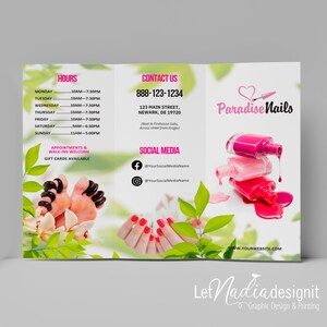 Nail Salon Trifold Brochure Template | Nail Spa Services Menu Design ...