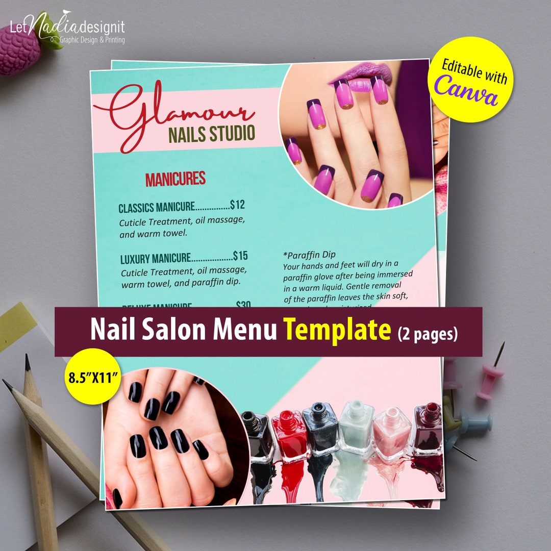 Nail Salon Menu Template (2 Pages) | Canva Editable Price List - Etsy