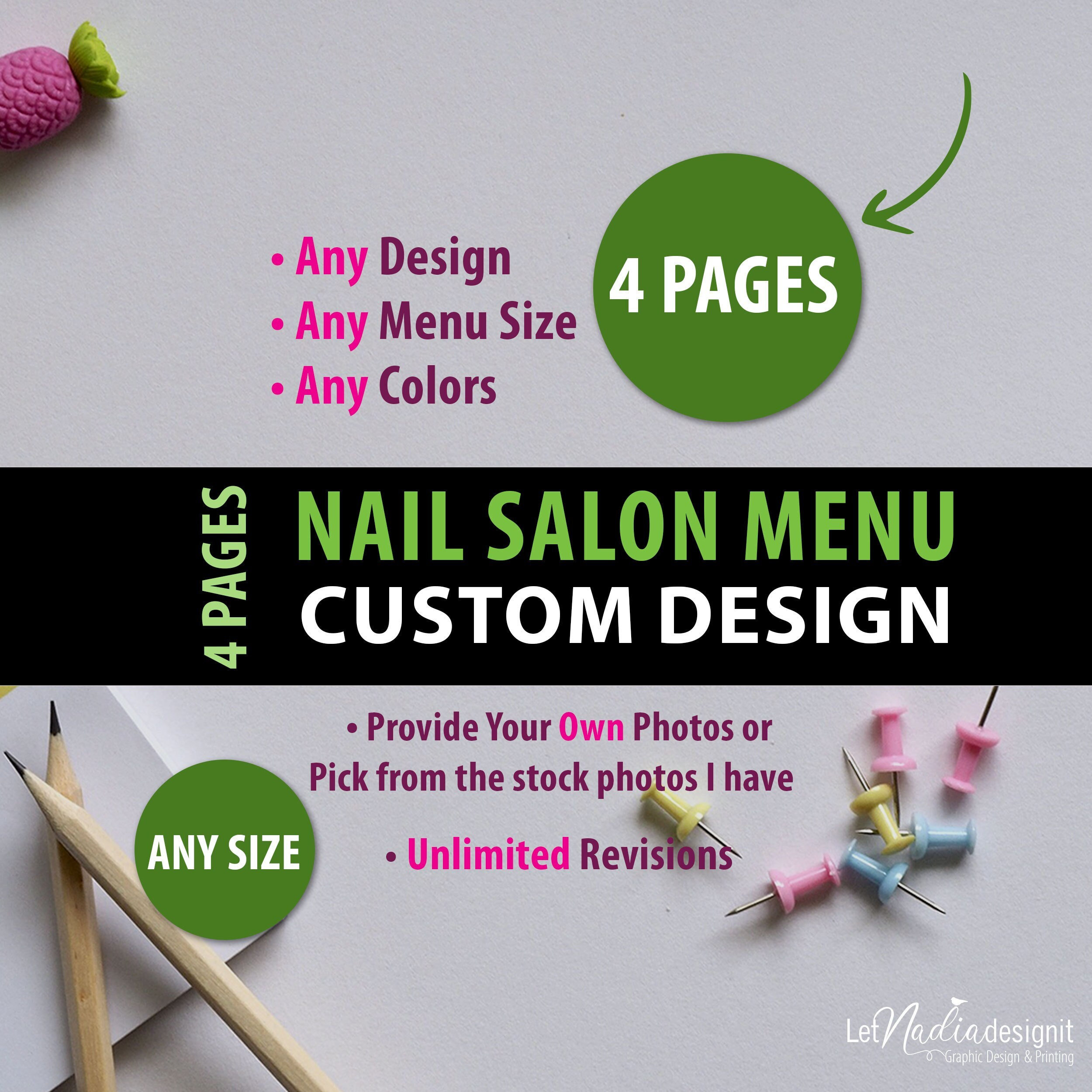 4-page Nail Salon Menu | Nail Salon Price List | Pedicure, Manicure ...