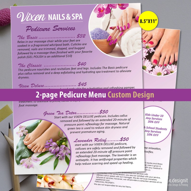 2-page Pedicure Price List Design, Pedicure Menu Design, Nail Salon ...