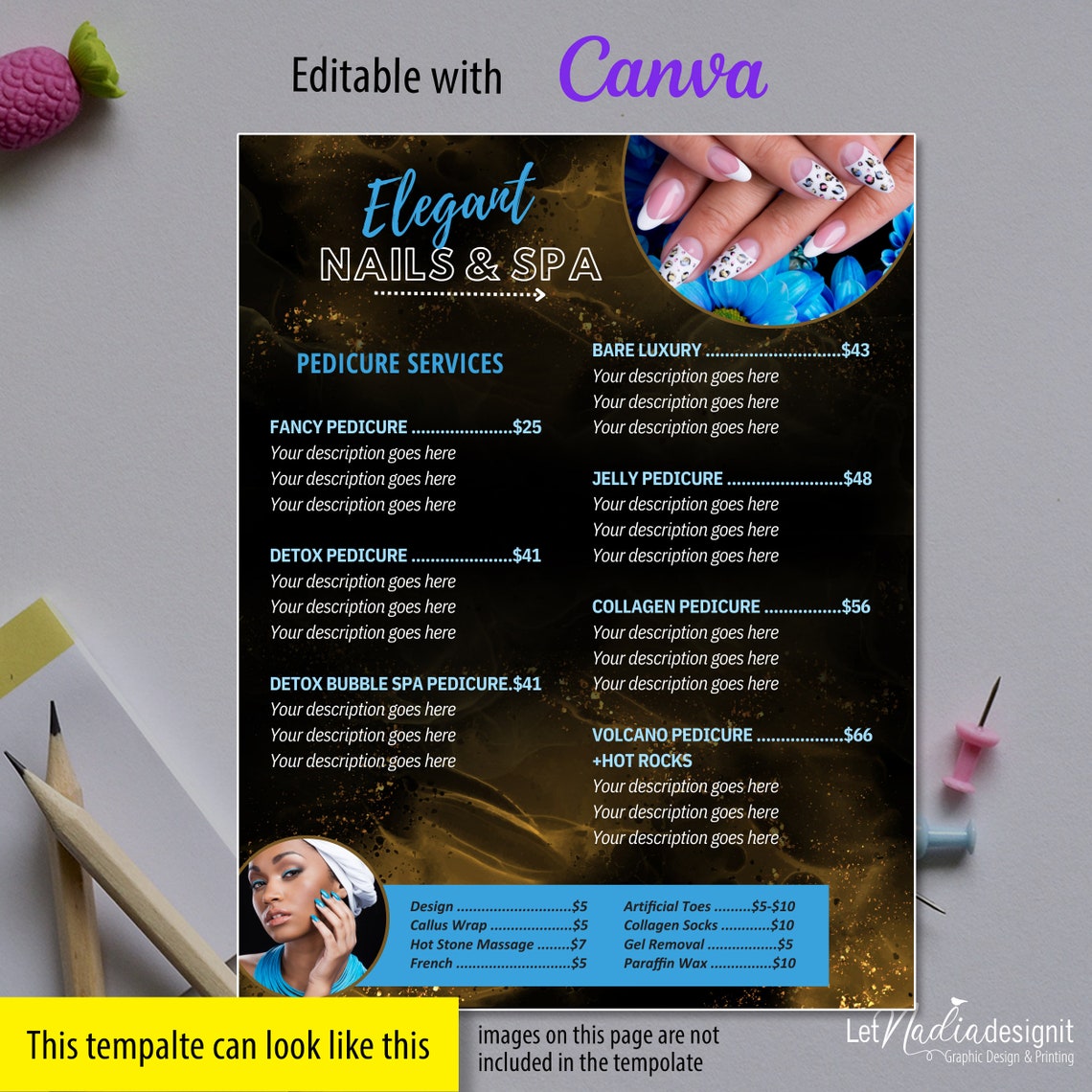2-page Pedicure Menu Template | Nail Salon Price List Template ...