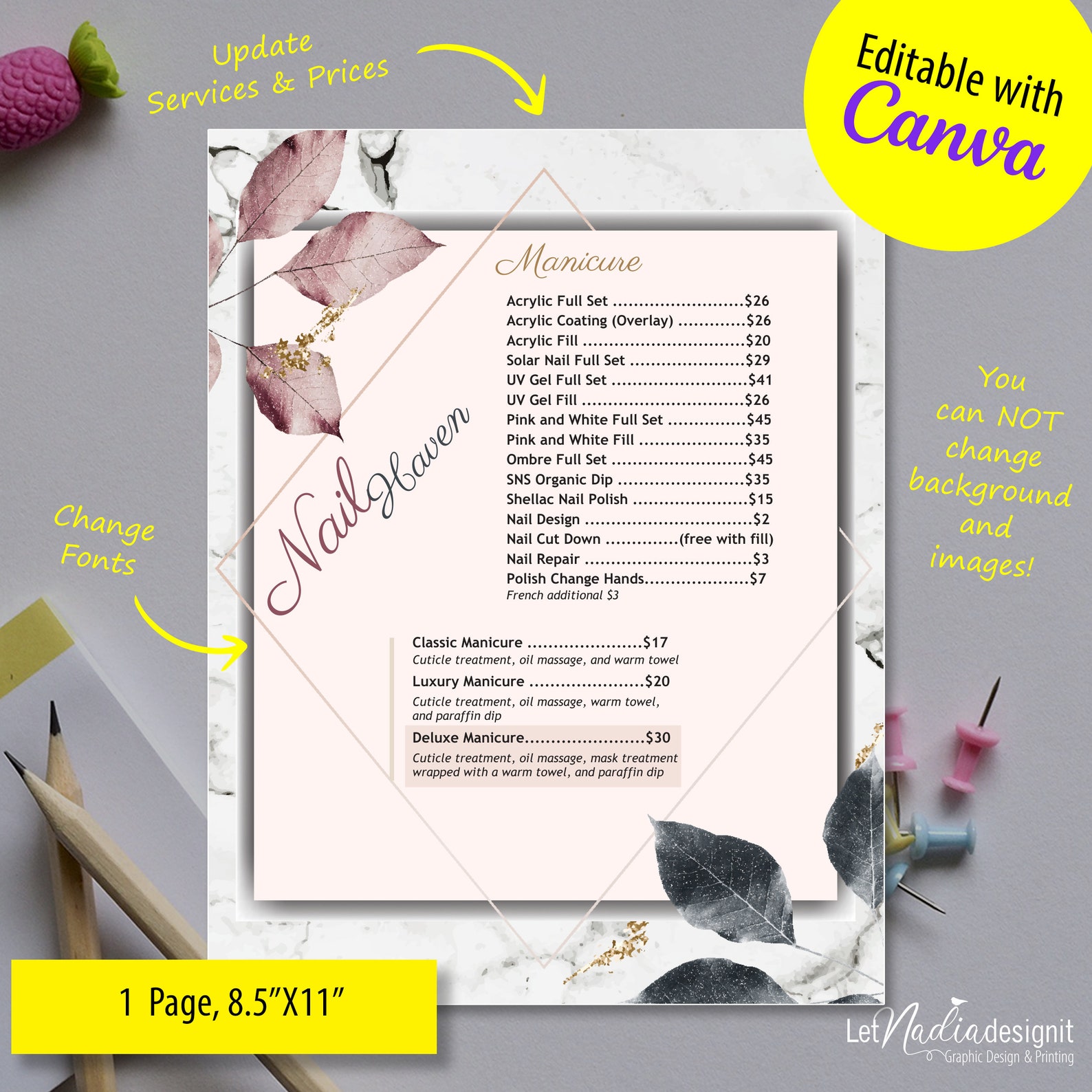 2-page Nail Salon Menu Template Nail Salon Price List Template Manicure ...