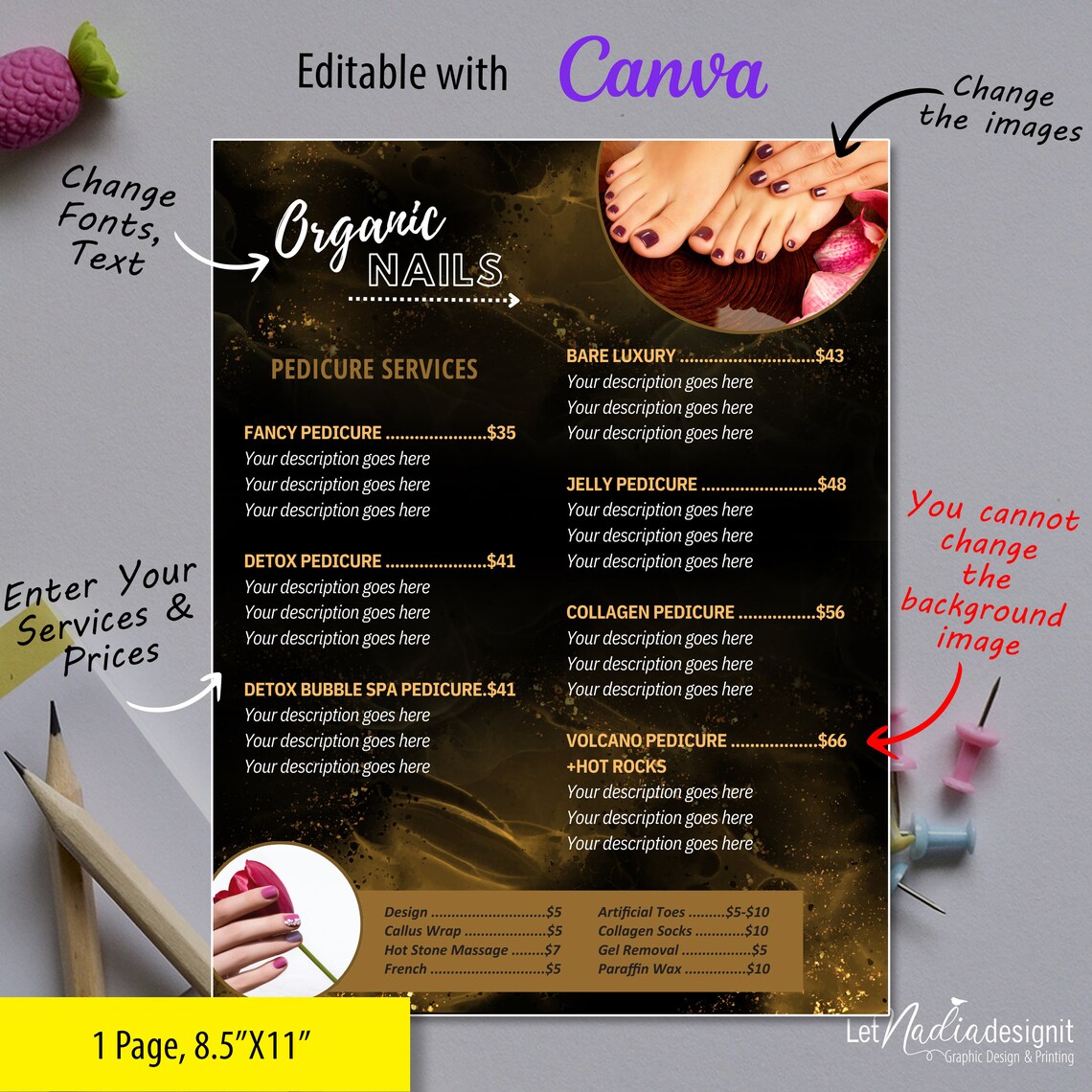 2-page Pedicure Menu Template | Nail Salon Price List Template ...