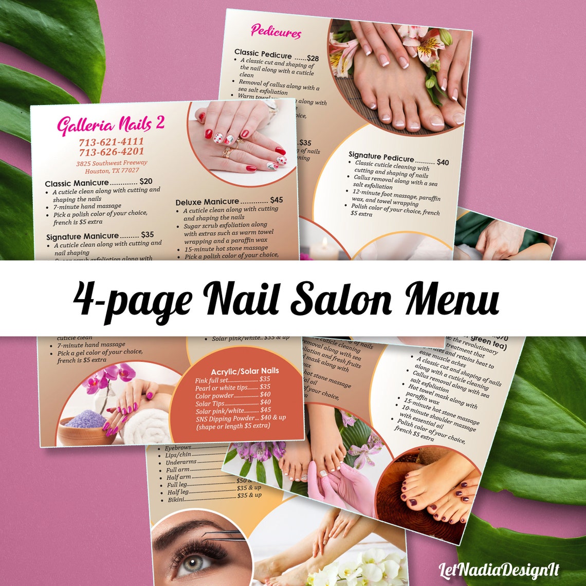 4-page Nail Salon Menu | Nail Salon Price List | Pedicure, Manicure ...