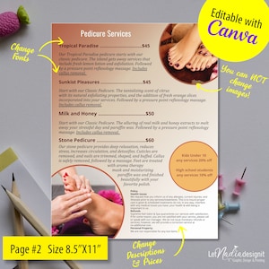 2-page Pedicure Menu Template Nail Salon Price List - Etsy