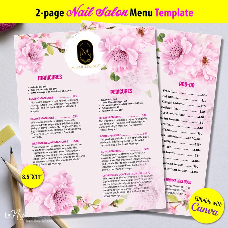 Pink Nails Salon Menu - Etsy UK