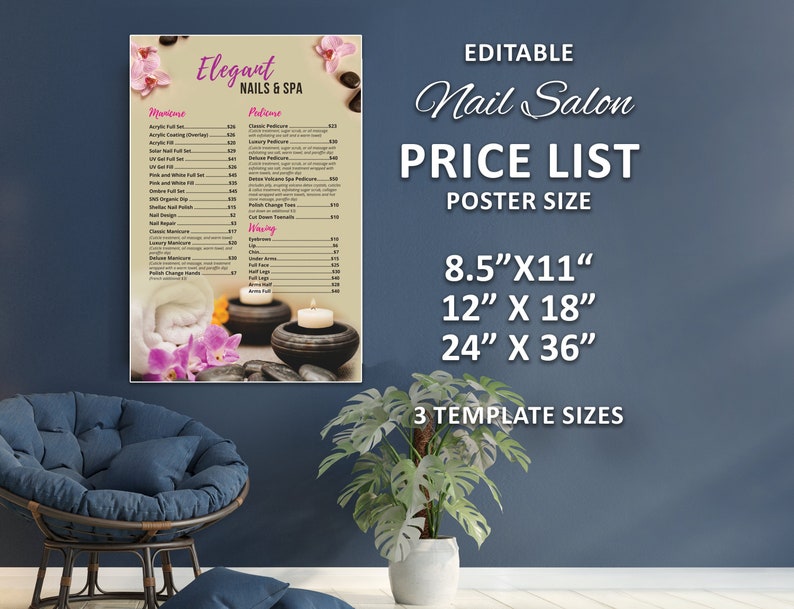 Editable Nail Salon Price List Poster Template (canva) - Etsy