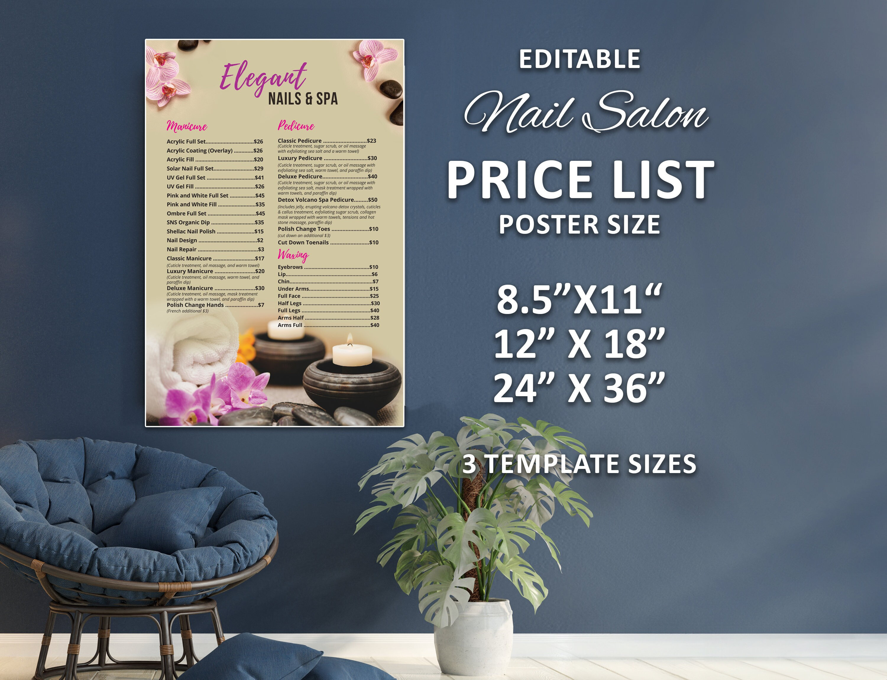 Nail Salon Menu Poster Template 8.5"x11" 12"x18" 24"x36" | Nail Salon ...