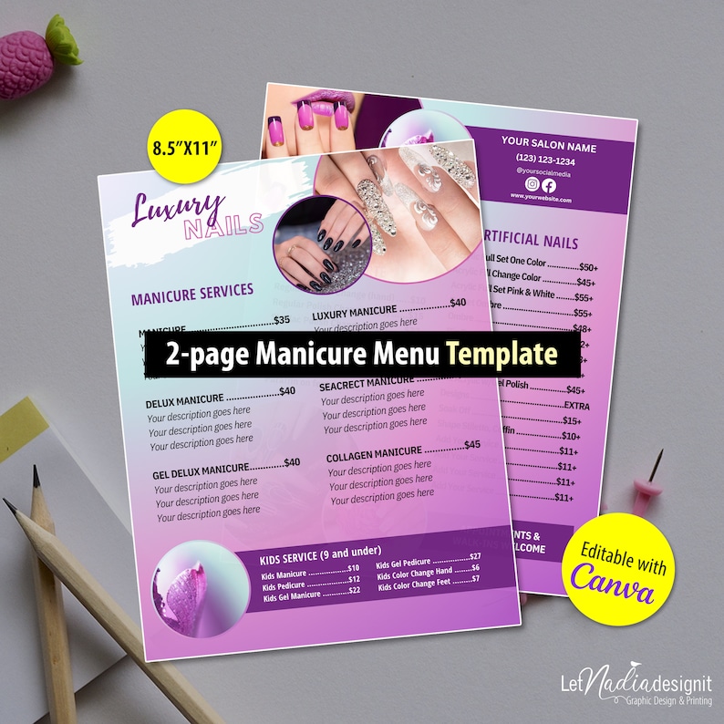 Nail Salon Price List Template | Purple Pink Manicure Menu (8.5"x11 ...