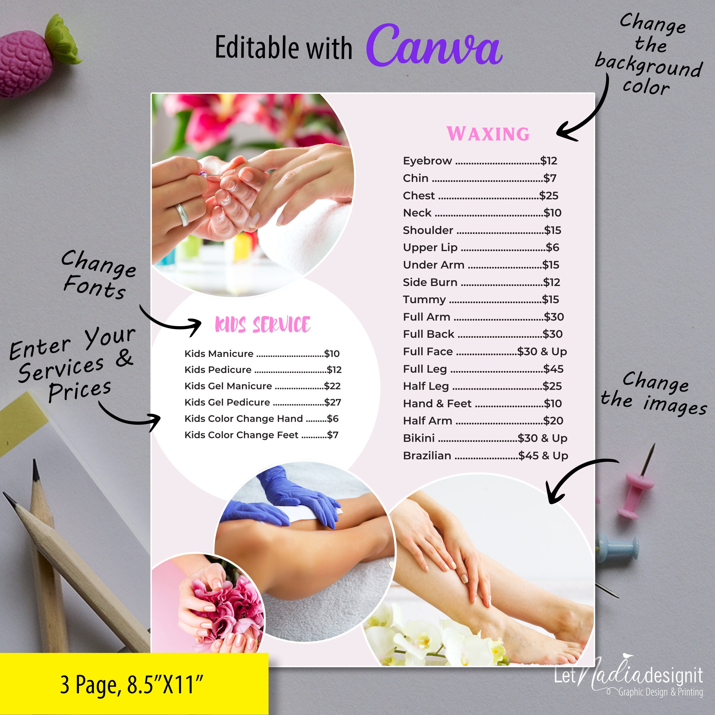 4-page Nail Salon Menu Template | Nail Salon Price List | Pedicure ...