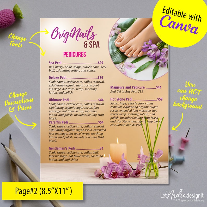 2-page Nail Salon Menu Template Nail Salon Price List - Etsy