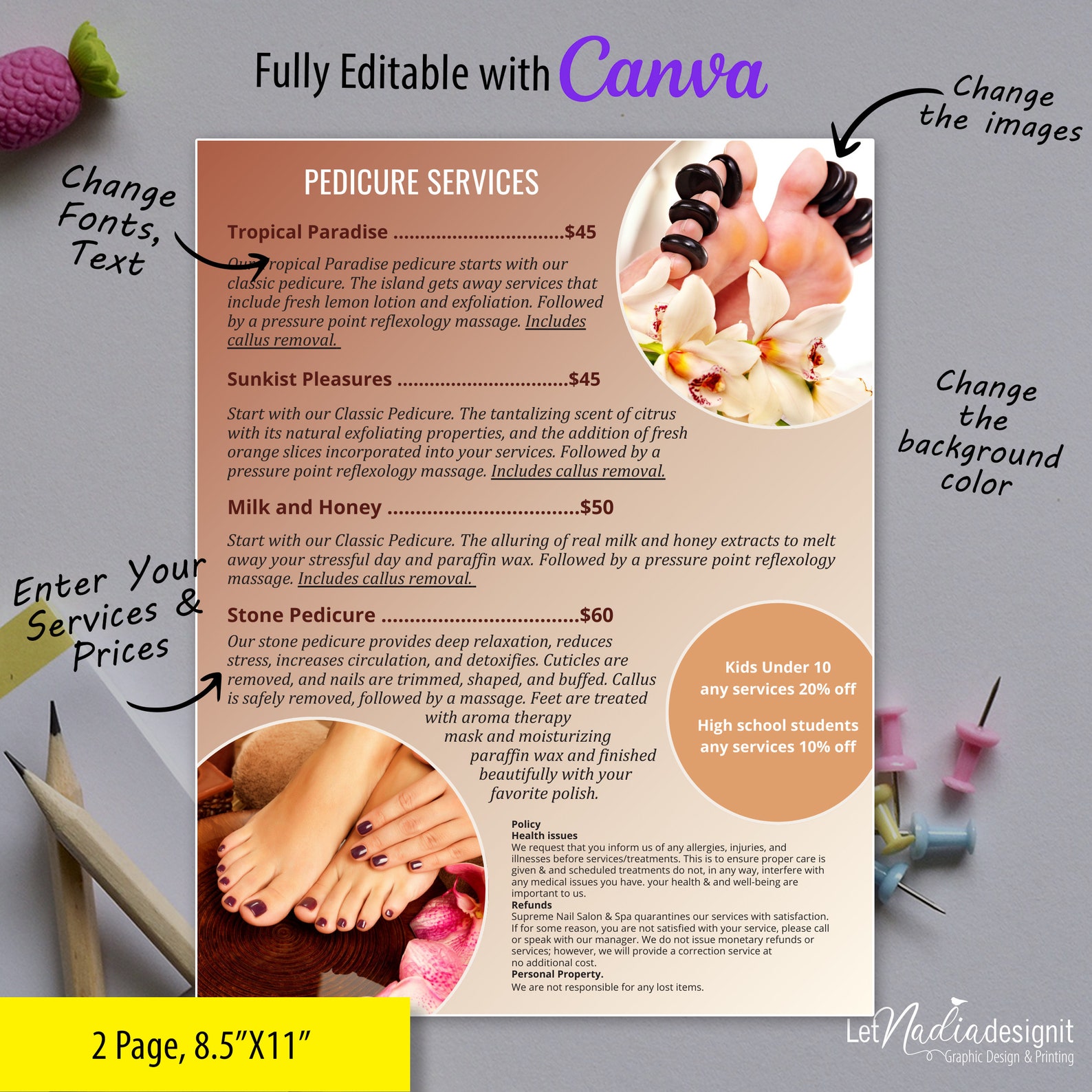 2-page Pedicure Menu Template Nail Salon Price List Template Pedicure ...