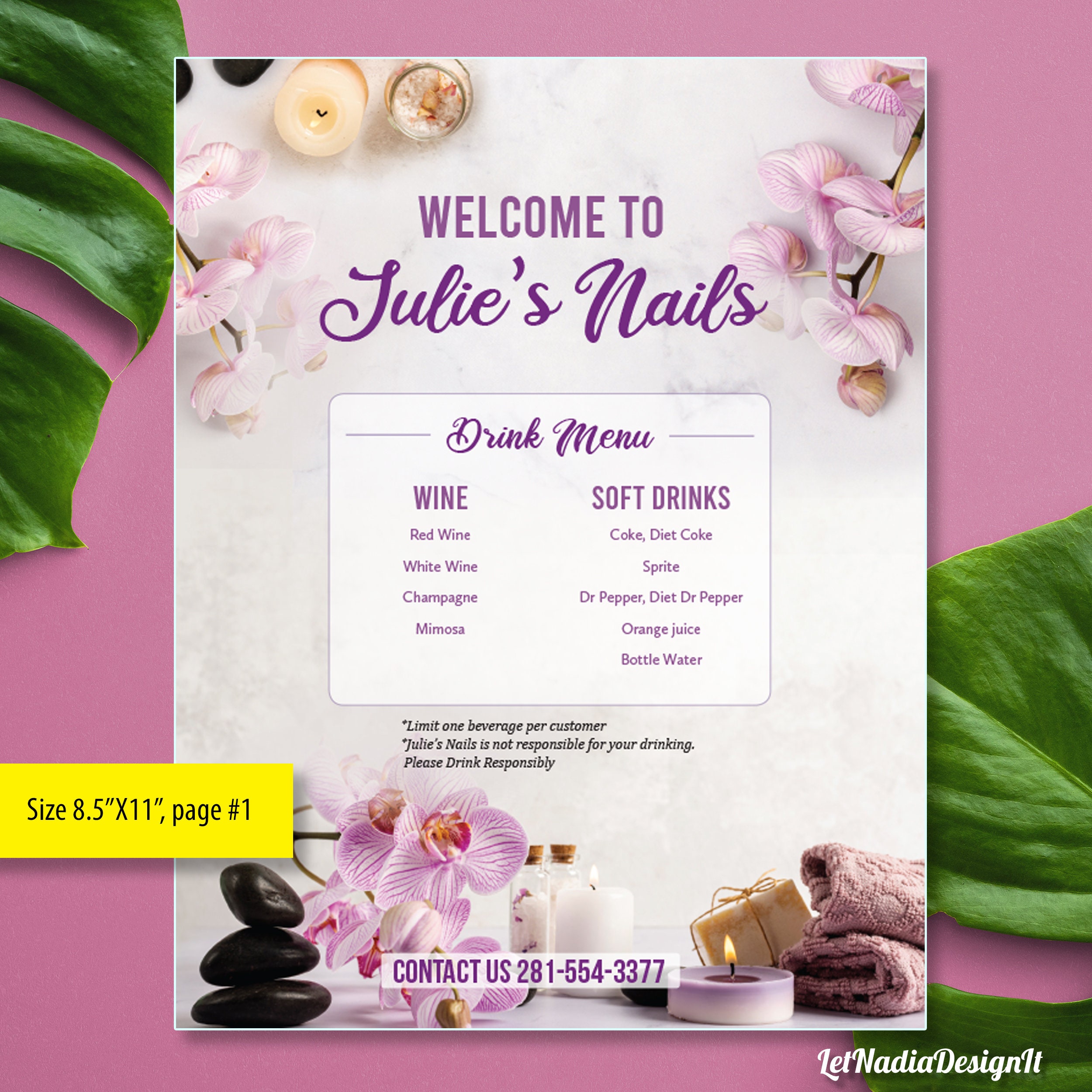 4-page Nail Salon Menu | Nail Salon Price List | Pedicure, Manicure ...