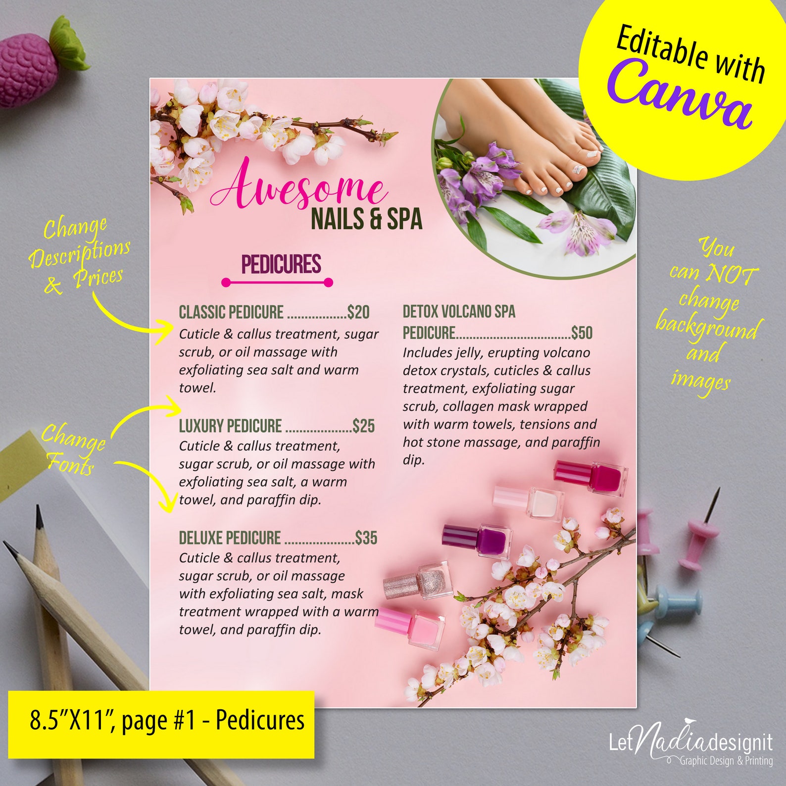 2-page Pedicure and Manicure Menu Template Nail Salon Price - Etsy