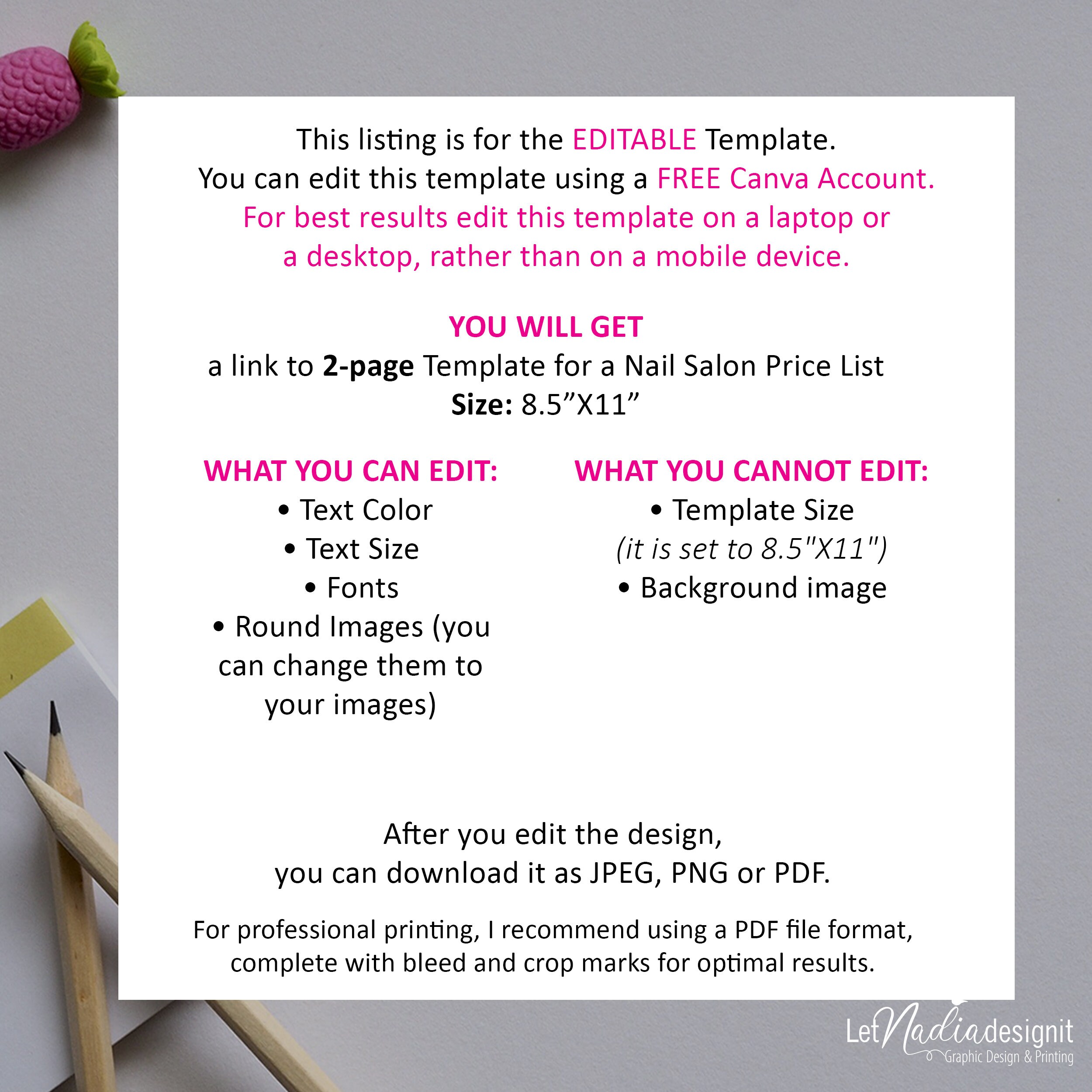 Nail Salon Pedicure & Manicure Menu Template (canva Editable) - Etsy