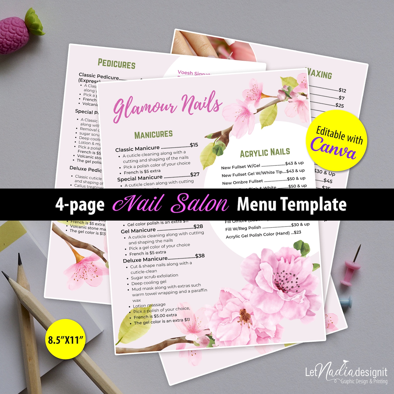4-page Nail Salon Menu Template | Nail Salon Price List | Pedicure ...