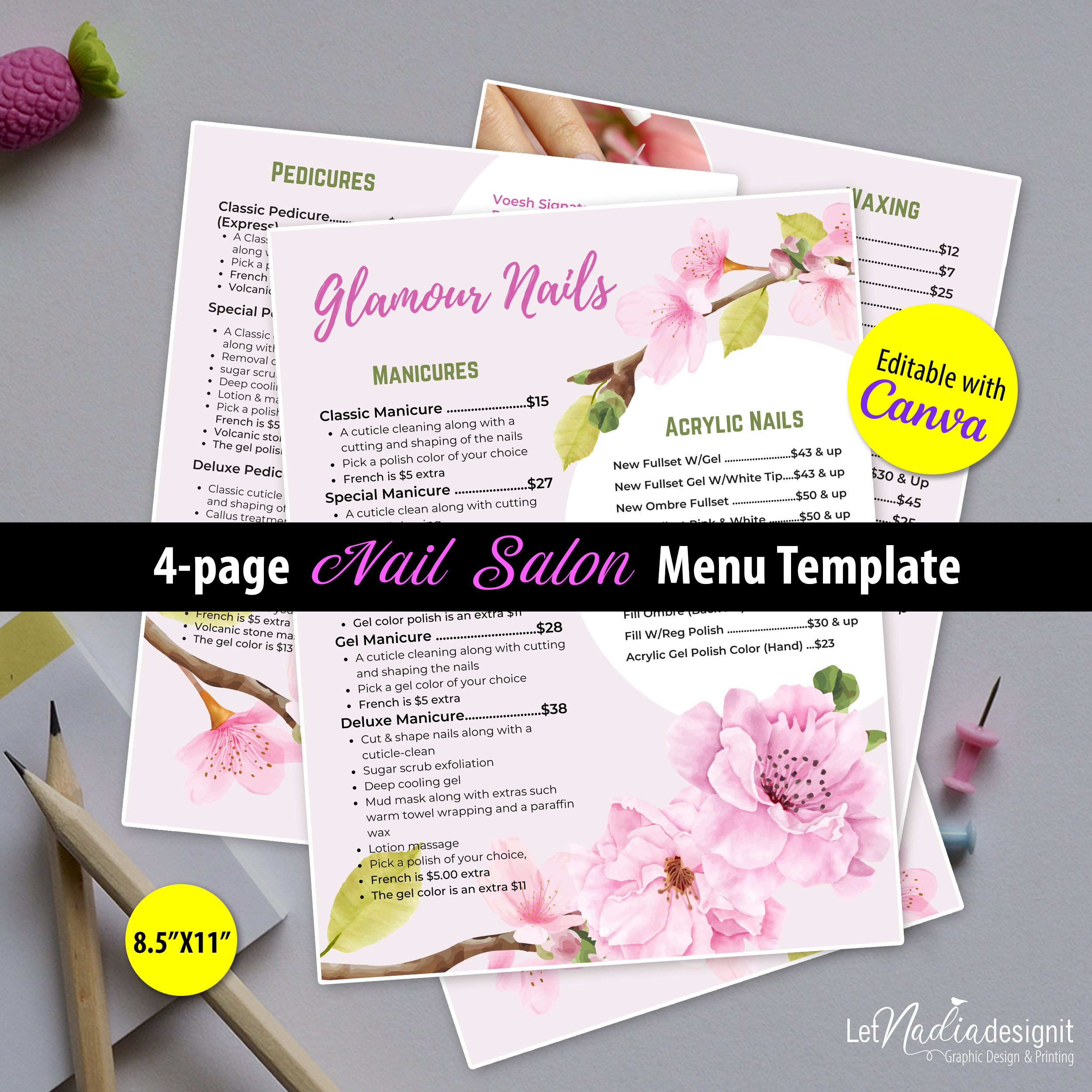4-page Nail Salon Menu Template | Nail Salon Price List | Pedicure ...