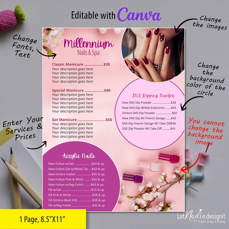 Nail Salon Menu Template (4 Pages) | Pedicure, Manicure, Waxing Price ...