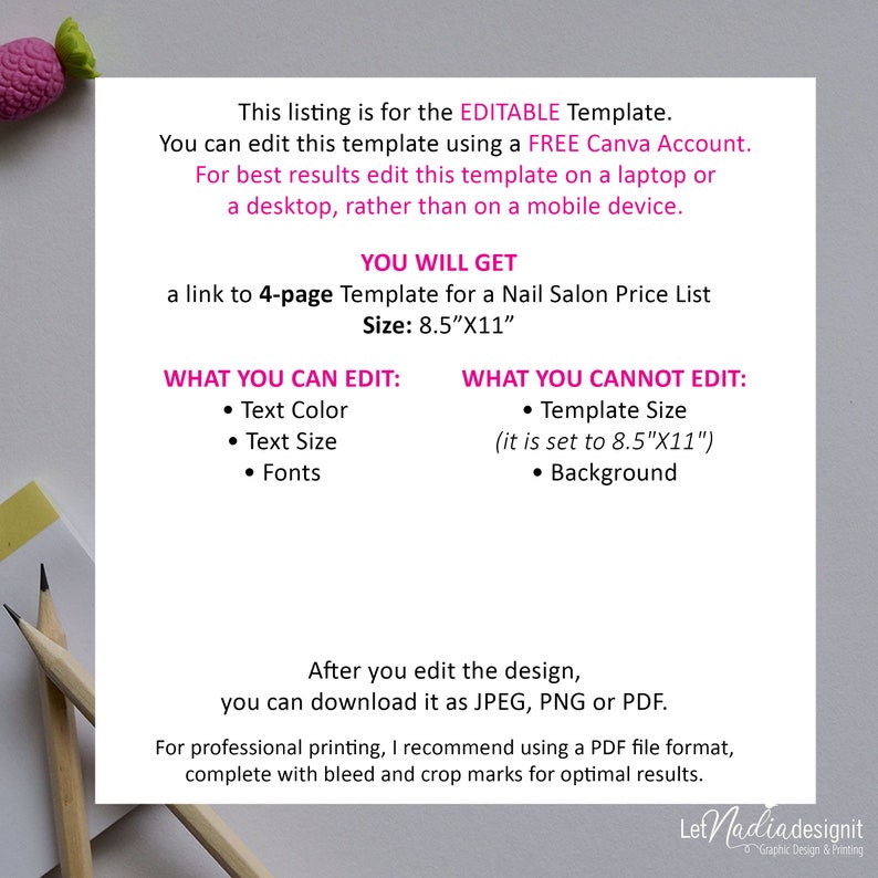 Nail Salon Price List Template (4 Pages) | Manicure, Pedicure, Waxing ...