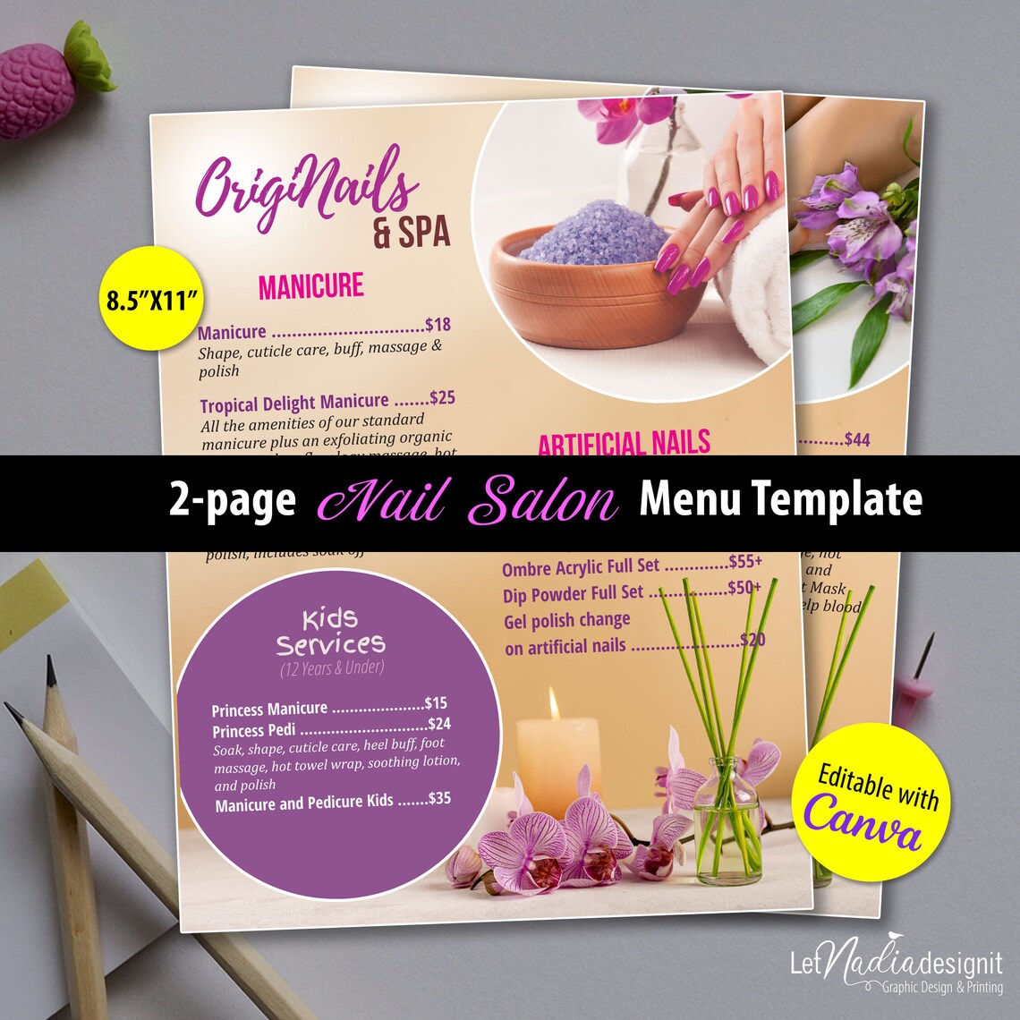 2-page Nail Salon Menu Template | Nail Salon Price List Template ...