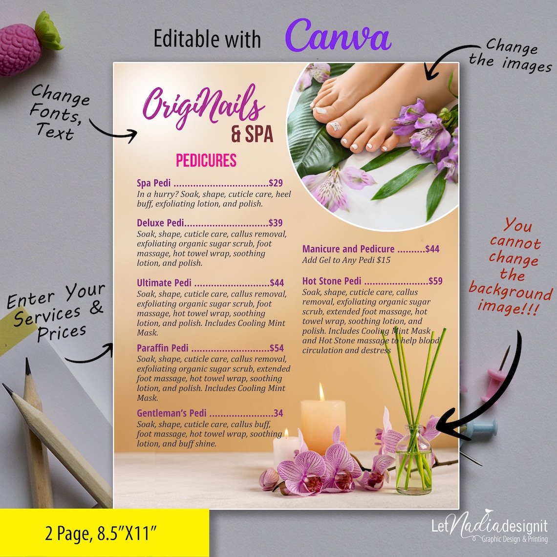 2-page Nail Salon Menu Template | Nail Salon Price List Template ...