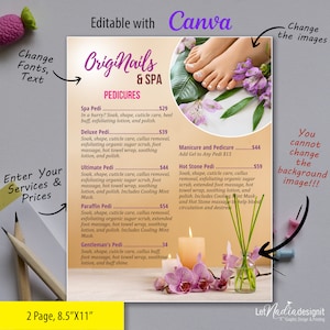 Nail Salon Menu Template | Manicure Pedicure Price List (canva Editable ...