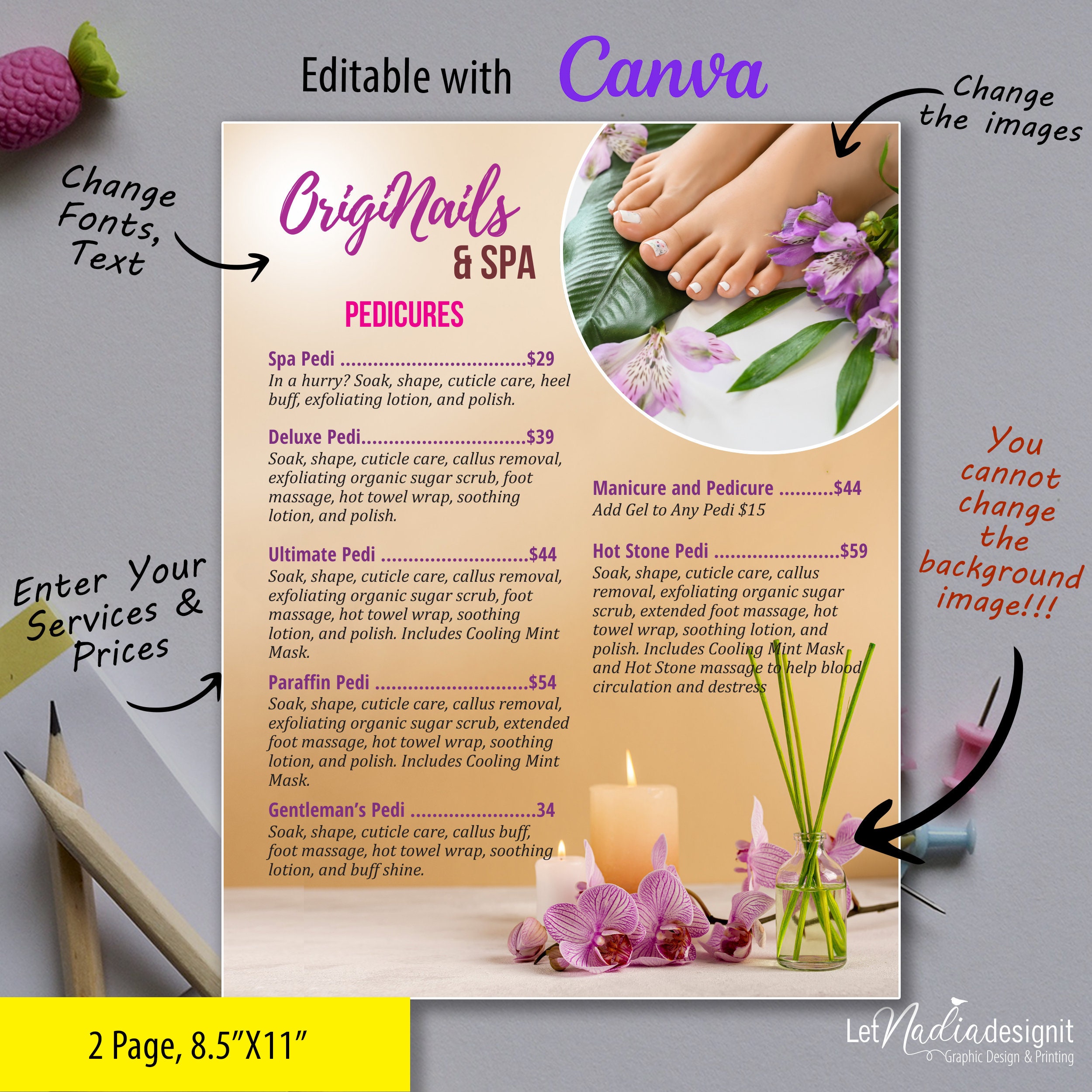 2-page Nail Salon Menu Template | Nail Salon Price List Template ...