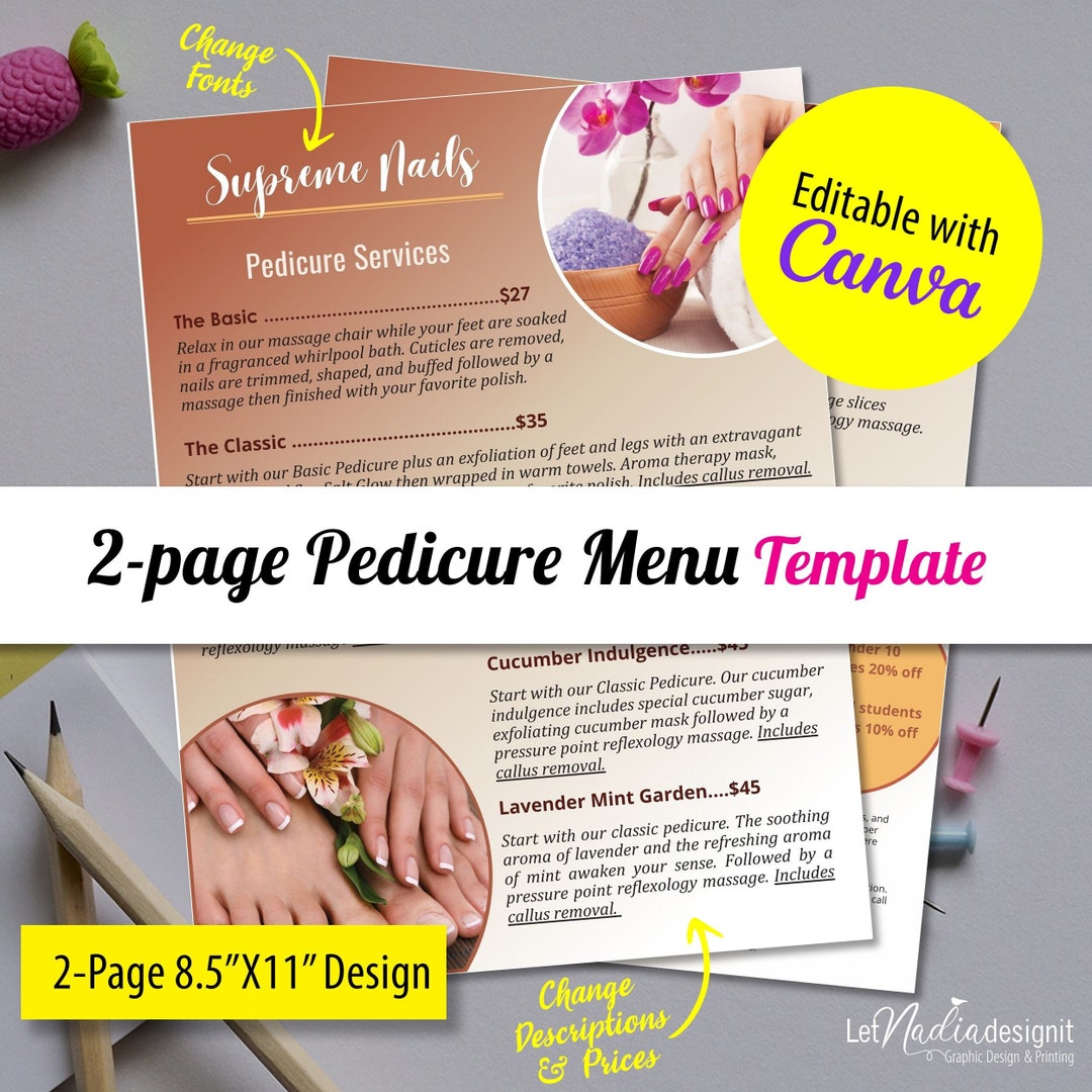 2-page Pedicure Menu Template Nail Salon Price List - Etsy