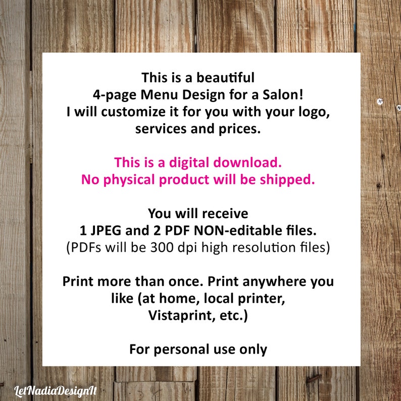 4-page Nail Salon Menu Nail Salon Price List Pedicure, Manicure, Waxing ...