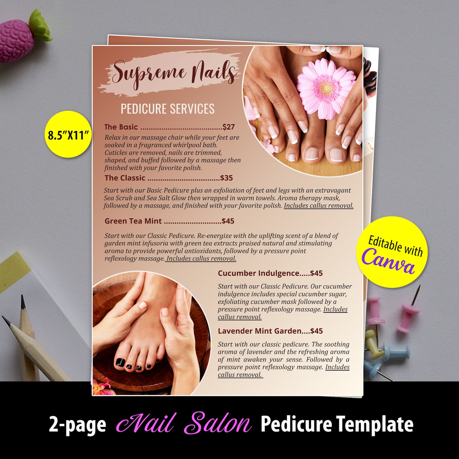 2-page Pedicure Menu Template Nail Salon Price List Template Pedicure ...