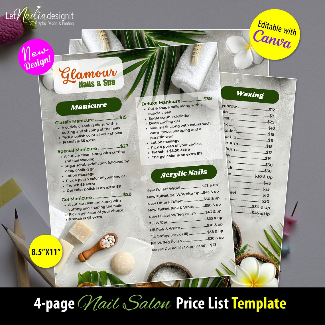 Nail Salon Price List Template (4 Pages) | Manicure, Pedicure, Waxing ...