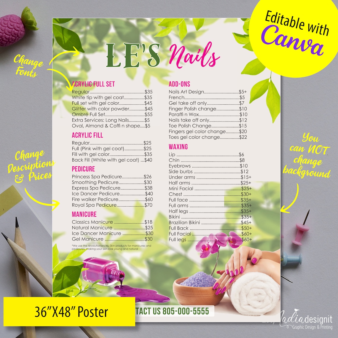 Nail Salon Menu Poster Template 36x48 Nail Salon - Etsy