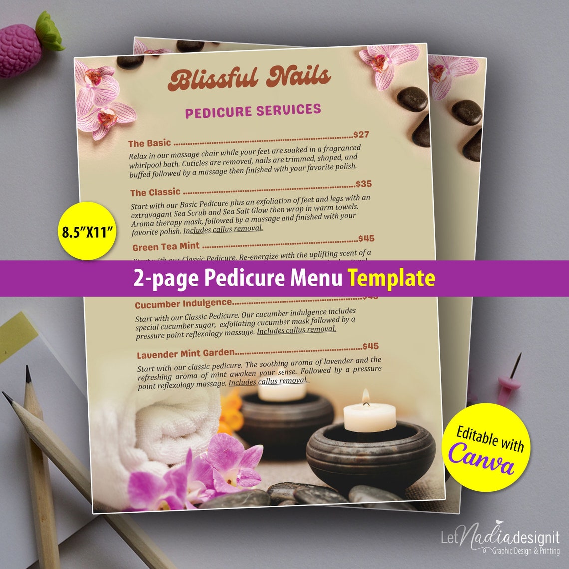 2-page Pedicure Menu Template Nail Salon Price List Template Pedicure ...