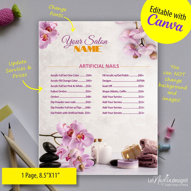 Nail Salon Menu Templates Bundle: Manicure, Pedicure, Facials (canva ...