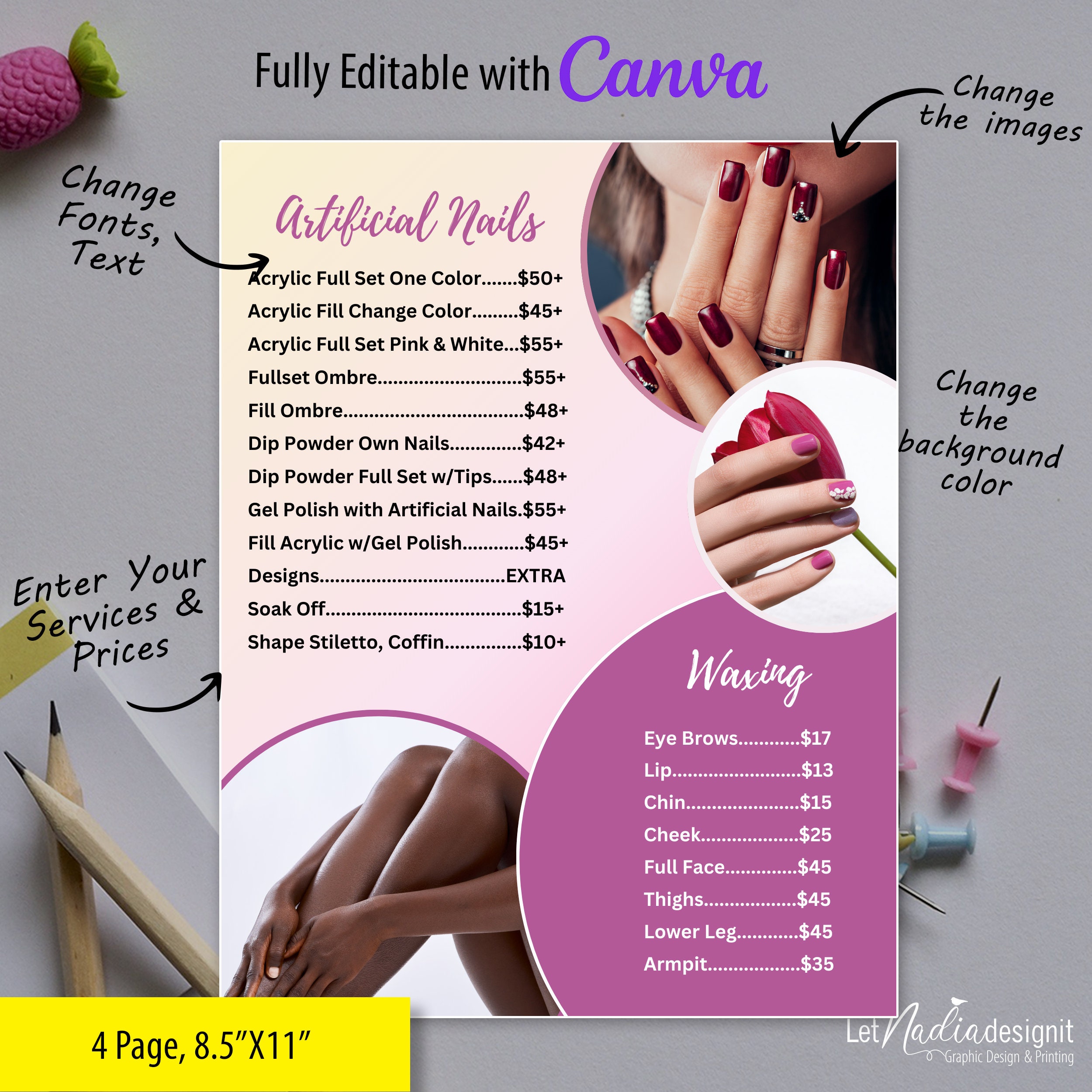 Nail Salon Menu Template | Lavender Price List (canva Editable, 8.5x11 ...