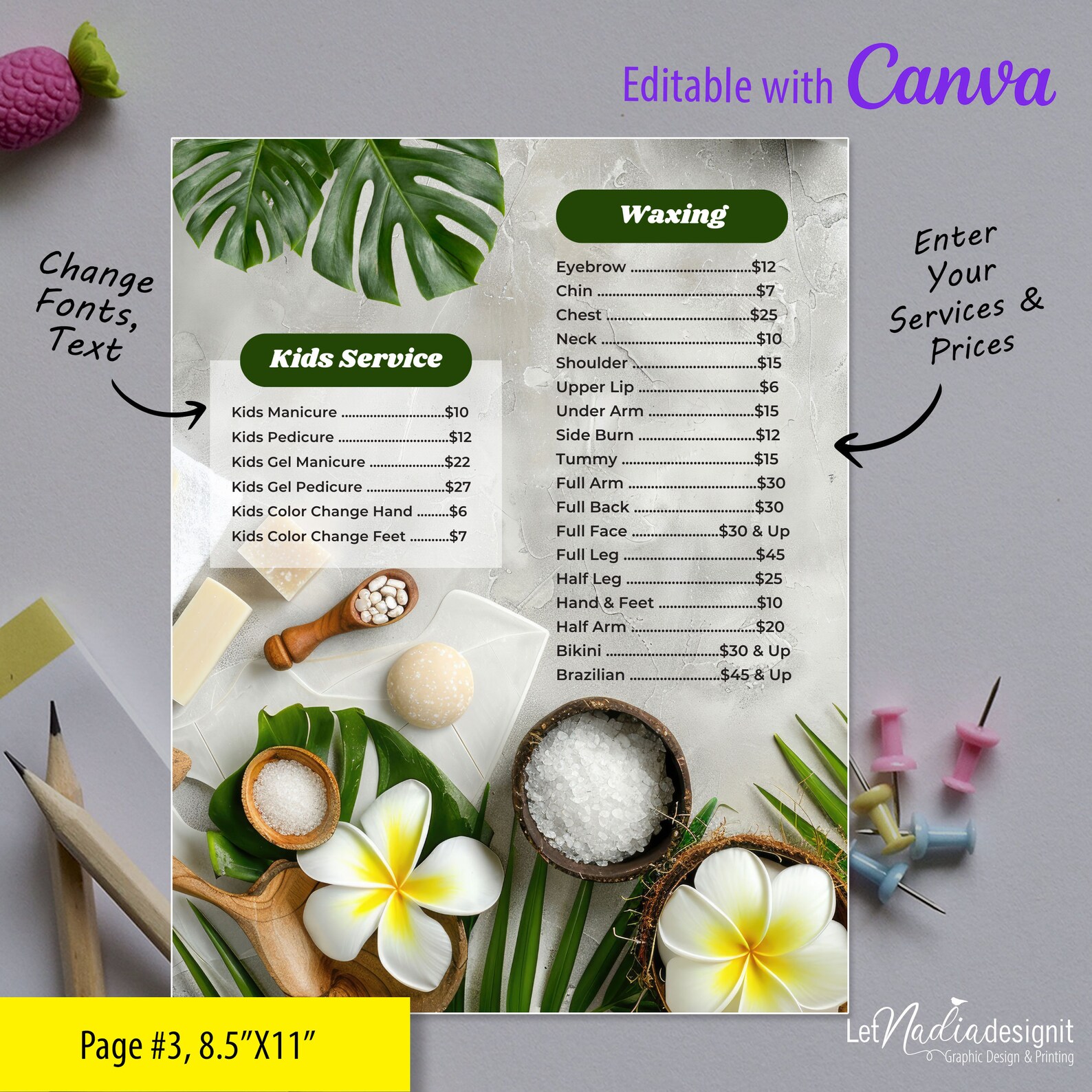 Nail Salon Price List Template (4 Pages) | Manicure, Pedicure, Waxing ...