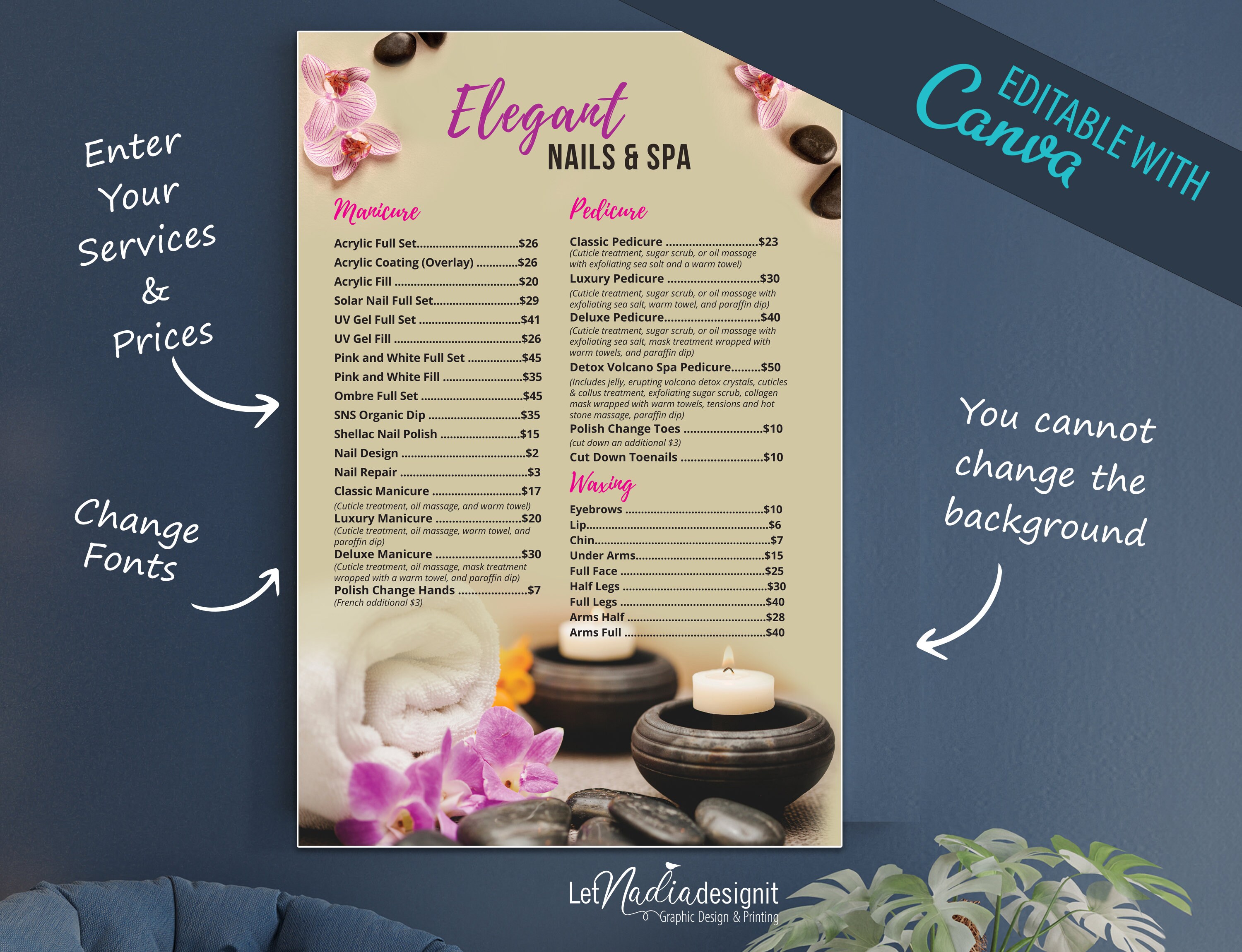 Editable Nail Salon Price List Poster Template (canva) - Etsy