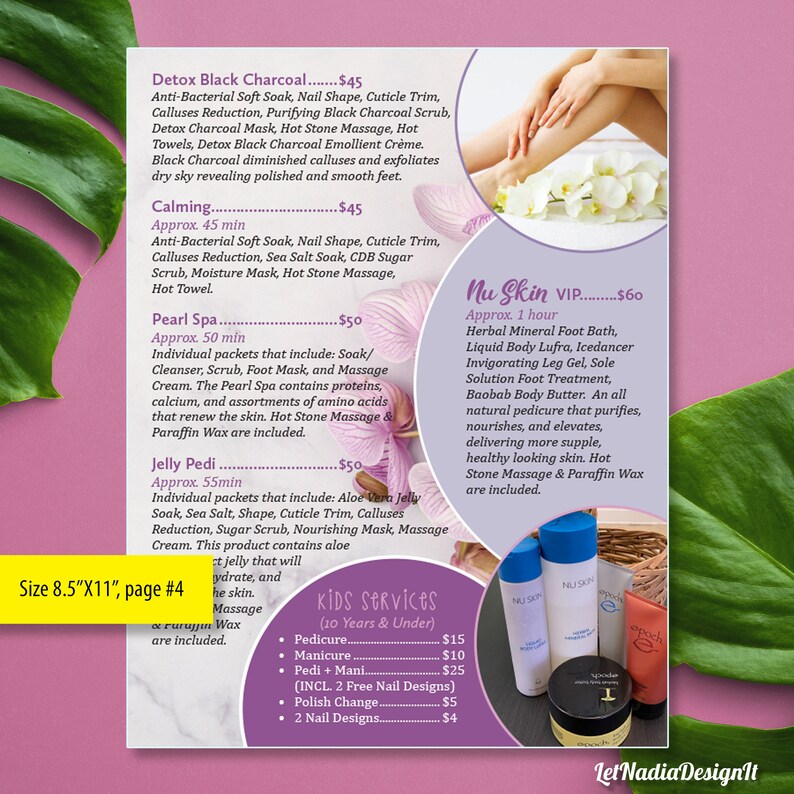 Custom Nail Salon Menu | 4-page Price List (printable PDF) - Etsy