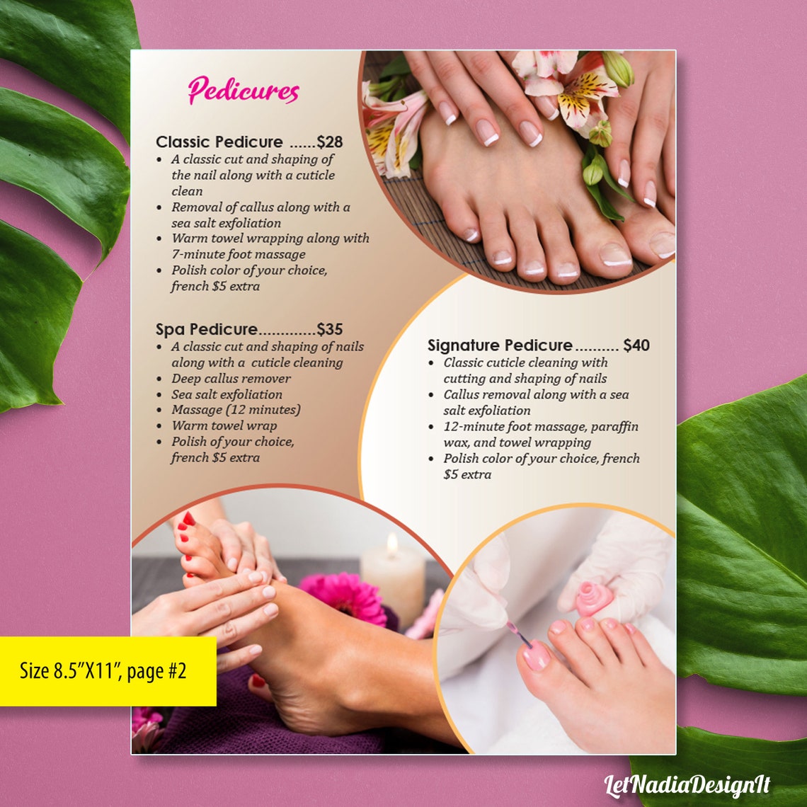 4-page Nail Salon Menu Nail Salon Price List Pedicure, Manicure, Waxing ...