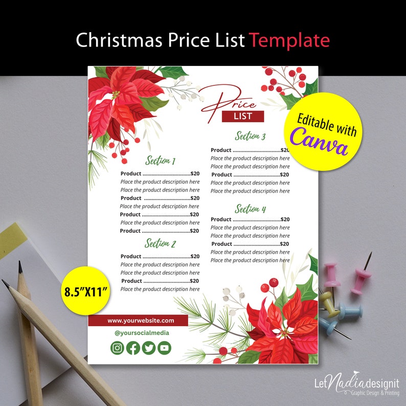 Christmas Price List Editable Price List Printable Salon Menu Holiday ...
