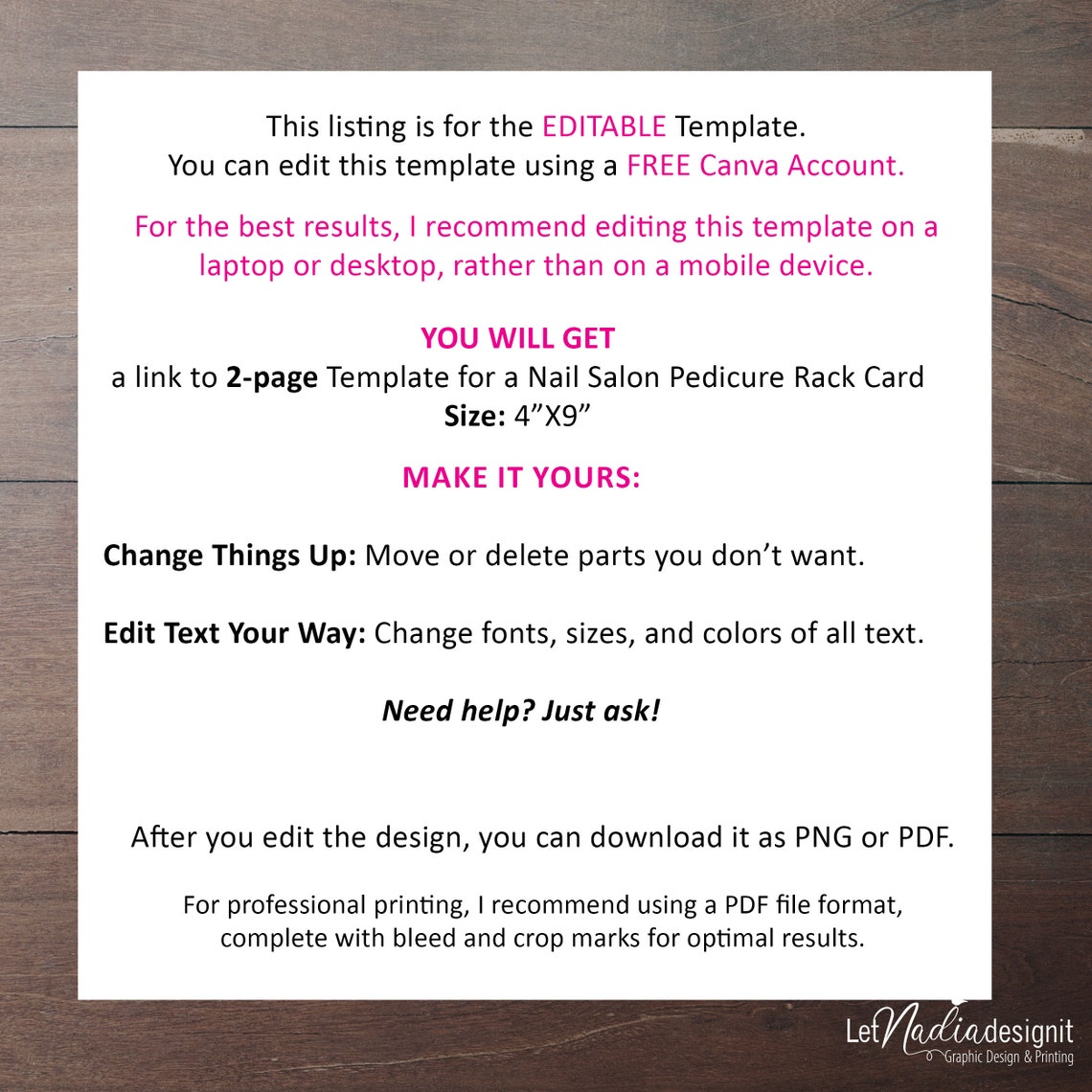 Pedicure Rack Card Template 4"x9" | Pedicures Price List | Nail Salon ...