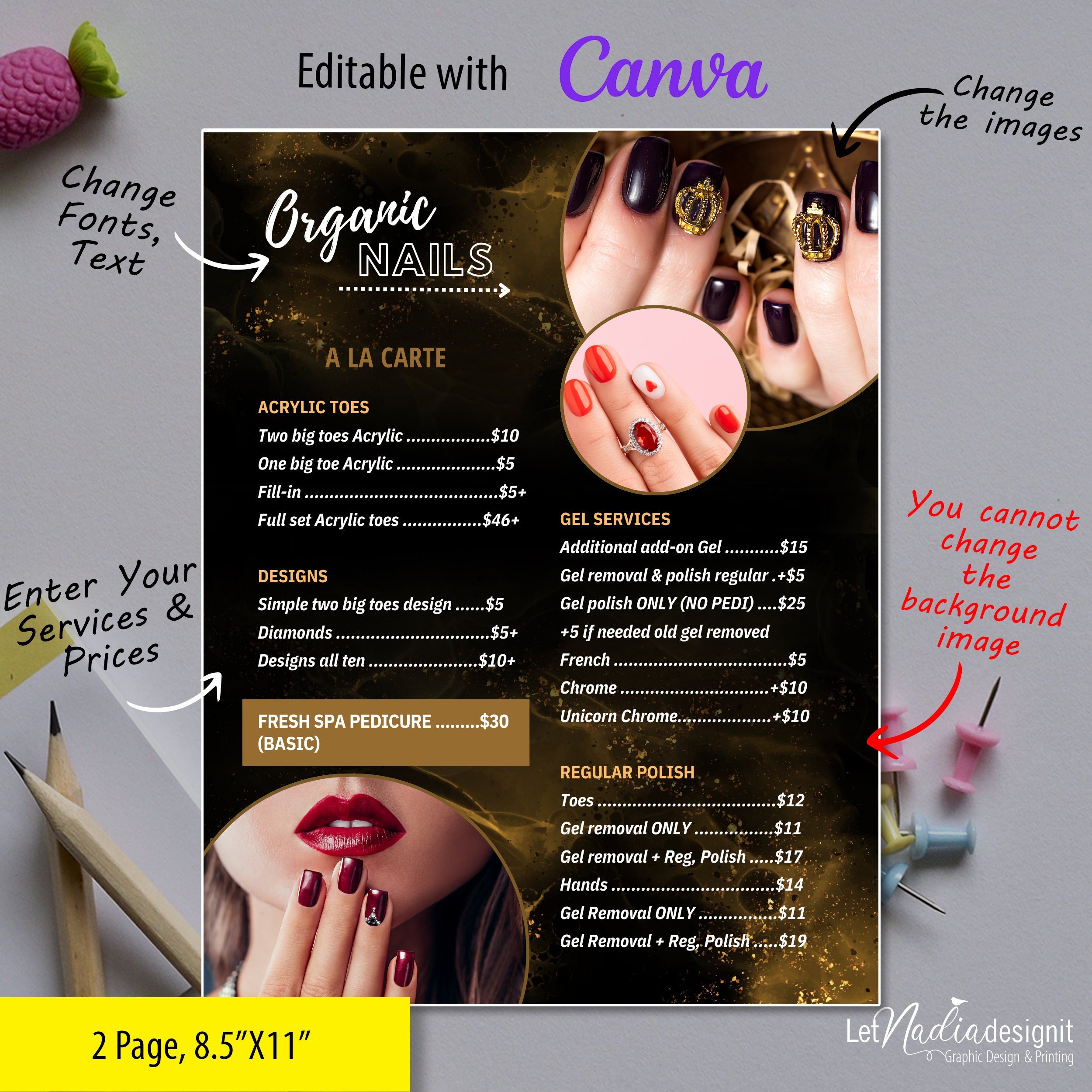 2-page Pedicure Menu Template | Nail Salon Price List Template ...