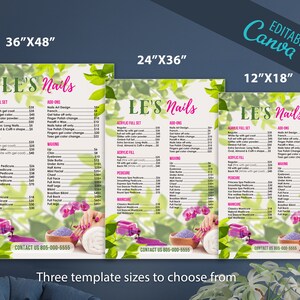 Nail Salon Menu Poster Template 36"x48" | 24"x36" | 12"x18" | Nail ...