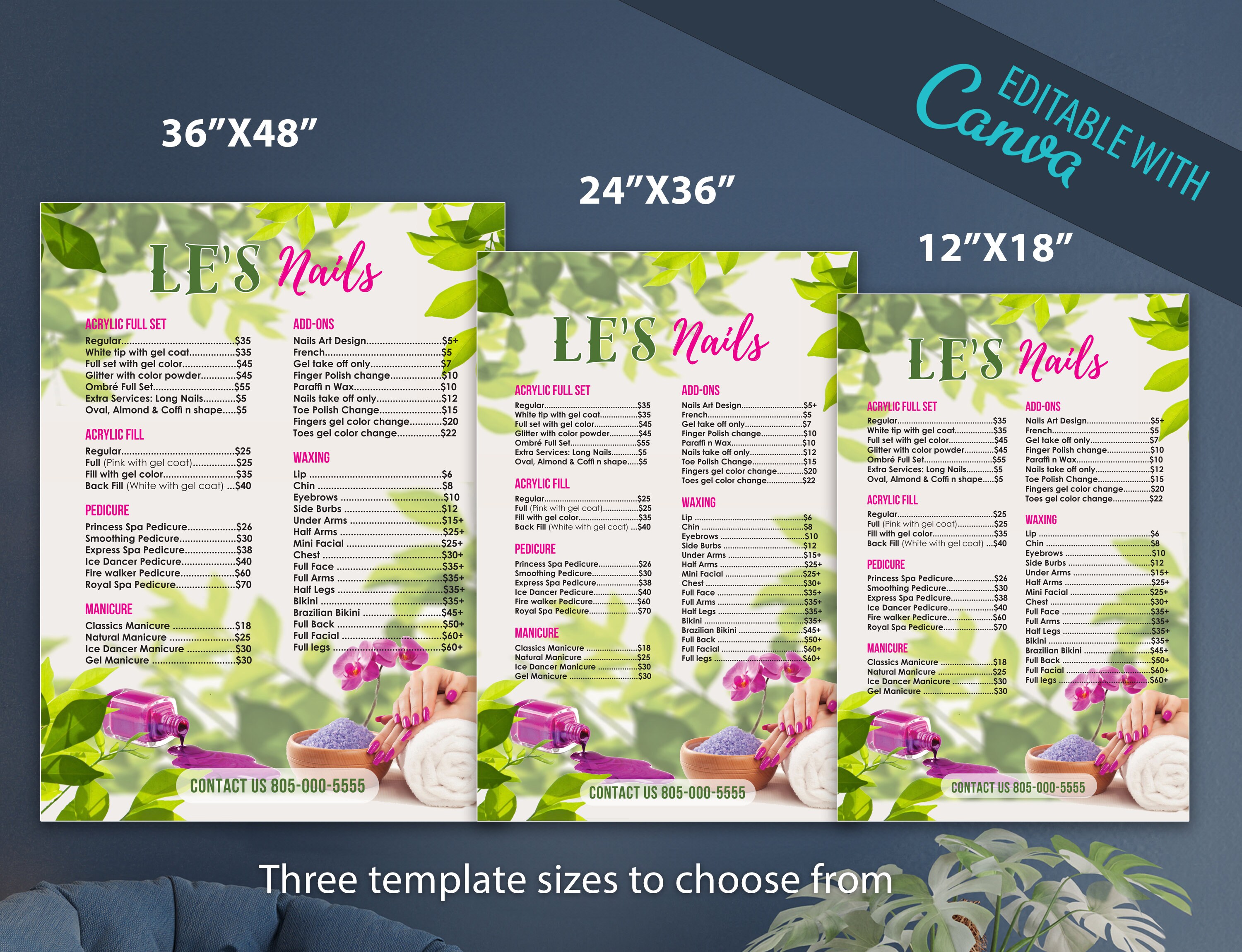 Nail Salon Menu Poster Template 36"x48" | 24"x36" | 12"x18" | Nail ...