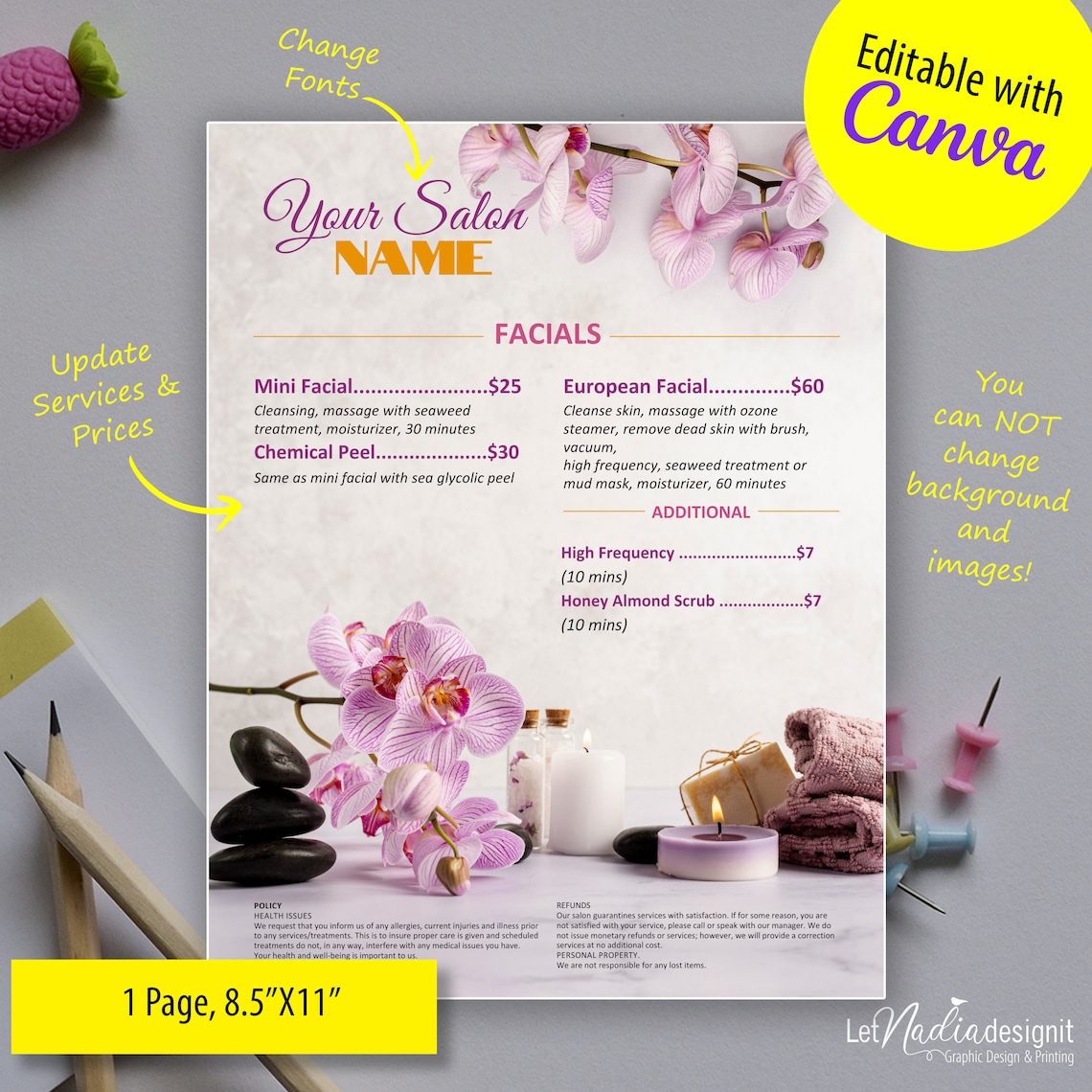 Nail Salon Menu Templates Bundle: Manicure, Pedicure, Facials (canva ...